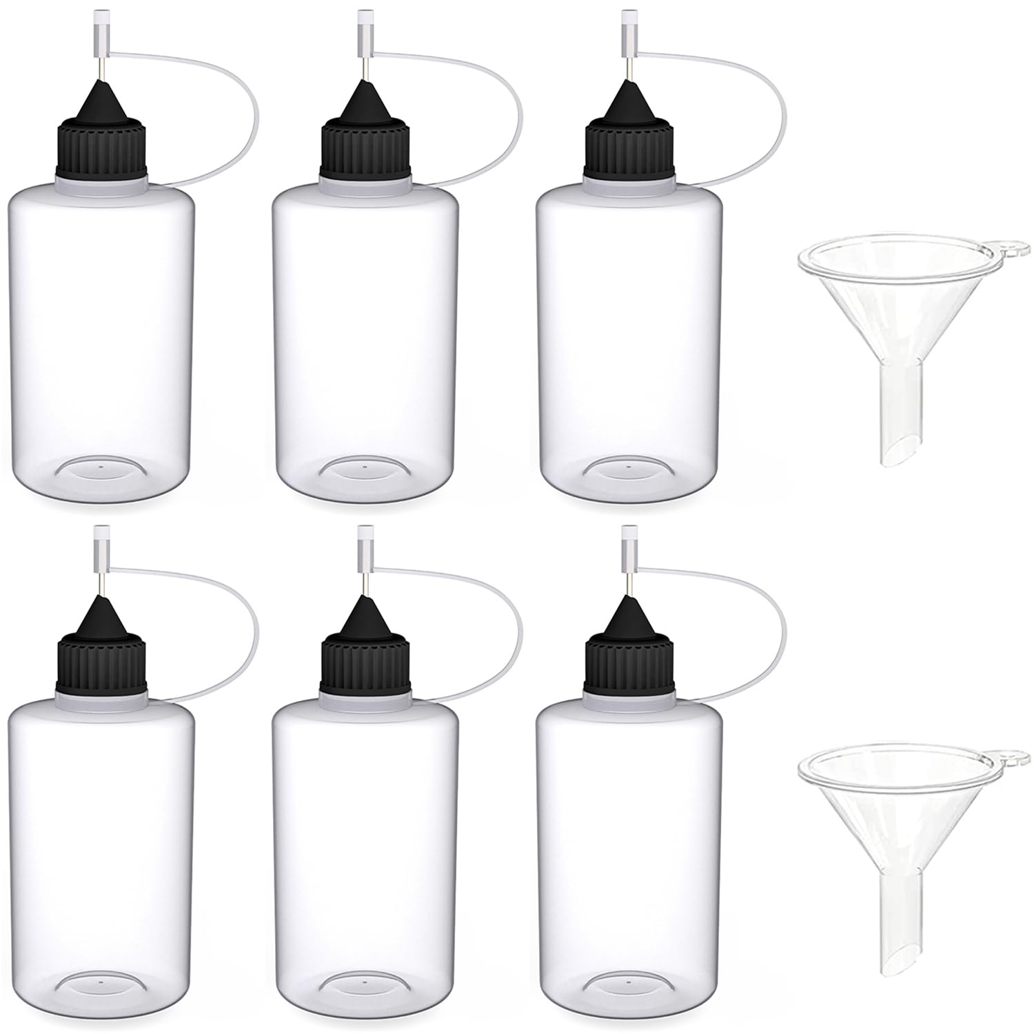 6 Pcs 2 Ounce Tip Applicator Glue Bottle with 2 Pcs Mini Funnels for Glue, Liquid, Alcohol Ink, Acrylic Painting