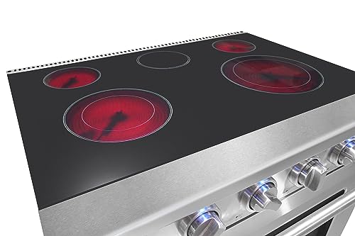 KOSTCH 30 inch Professional Electric Range with 5 Heating Elements Cooktop, 4.55 Cu. Ft. Convection Oven Capacity, Smooth Glass Top, in Stainless Steel, KOS-30RE06H (Stainless Steel)