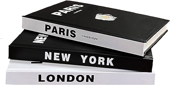 fghuim 3 Pcs Decorative Books for Modern Home Decor,Hardcover Blank Book Decoration for Living Room,Fashion Display Books for Coffee Table,City Printed Books for Shelf
