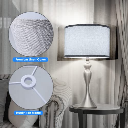 Drum Lampshades 12.6" Top x 12.6" Bottom x 8" High, Easy Assembly Replacement Lamp Shades for Table & Floor Lamps Natural Linen Beige Lampshades Spider Fitter, Set of 2