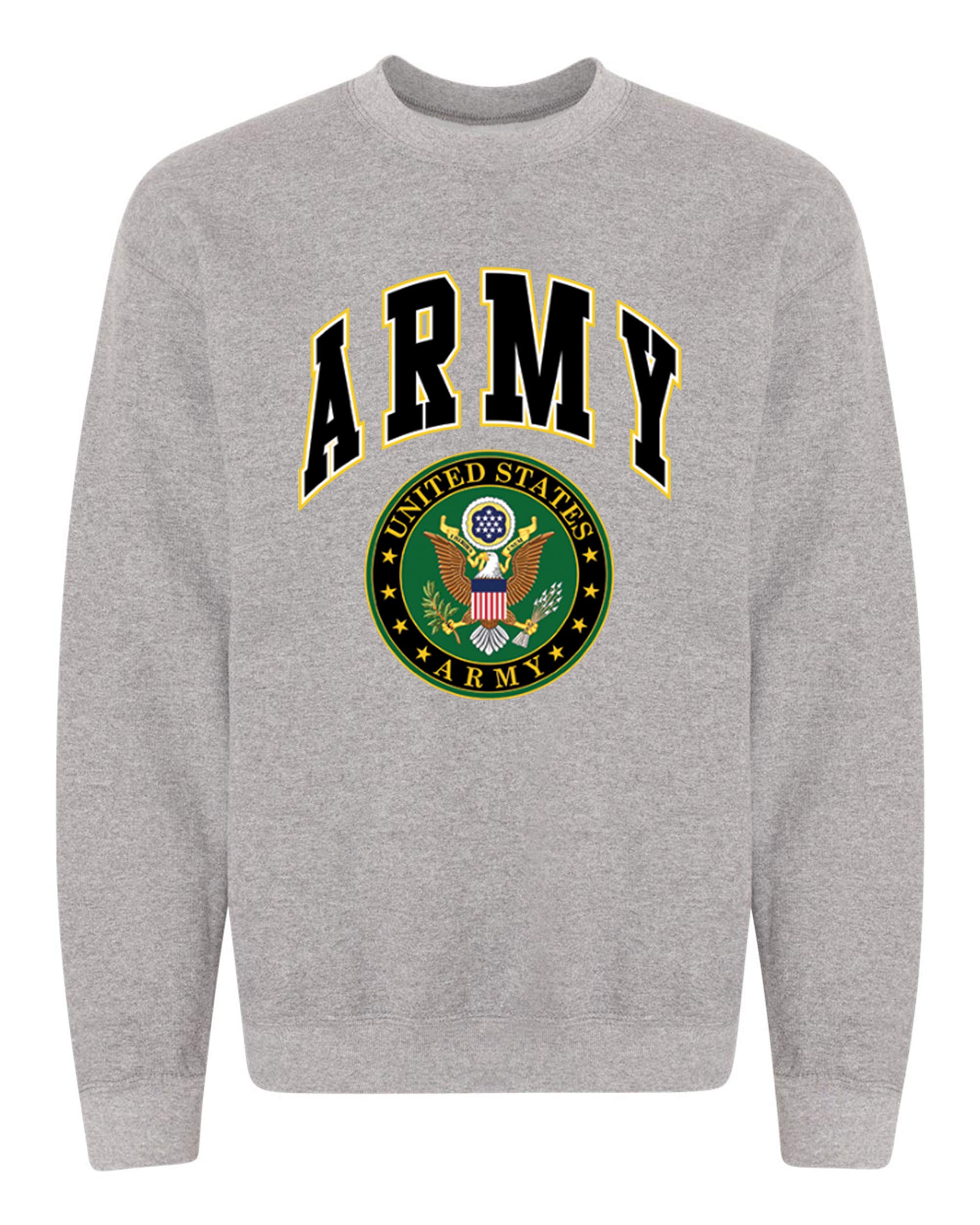 US Army Crew Neck Sweatshirt Army Logo Crest Patriotic, Gray, L, Gray, L