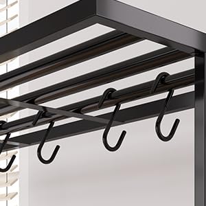 Alkmaar 42" Large Kitchen Island Bakers Rack Microwave Oven Stand Kitchen Shelf with 3 Tier Storage, Metal Coffee Bar Table,Kitchen Storage Shelf for Dining Living Room, 5 Hooks, 42"*28"*72"