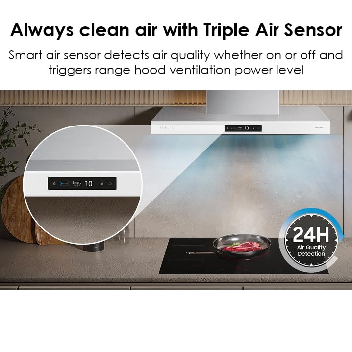 Samsung 30" Bespoke Smart Wall Mount Hood, LCD Display & Touch Control, Triple Air Sensor, Low Noise, WiFi Connected, Clean Grey, NK30CB700WCGAA