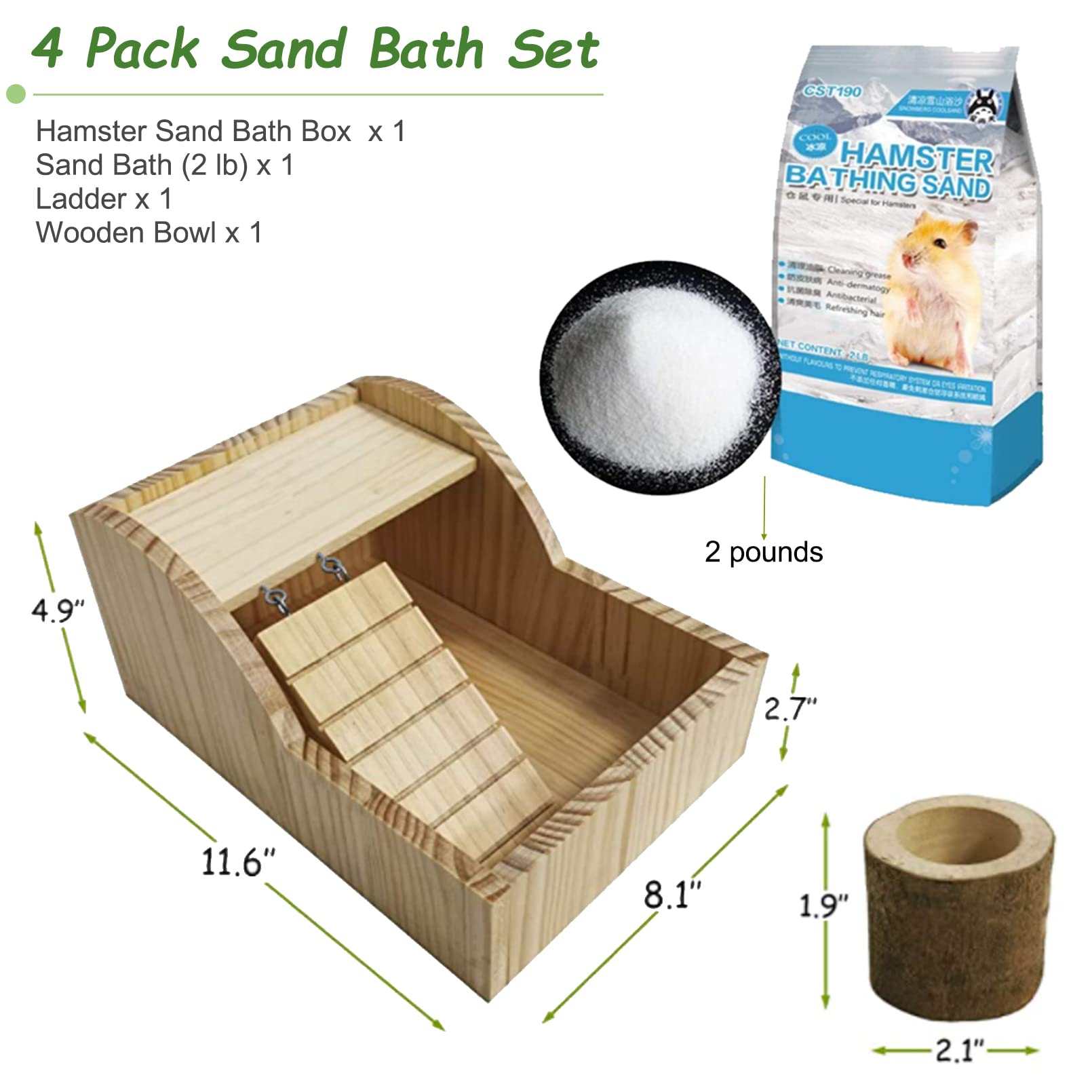 Hamiledyi Hamster Sand Bath Kit, Wooden Bathing Sand Container with Ladder Chinchilla Digging Sand Bathtub Small Animals Sandbox for Dwarf Syrian Mice Mouse Gerbils Hedgehog Lemming