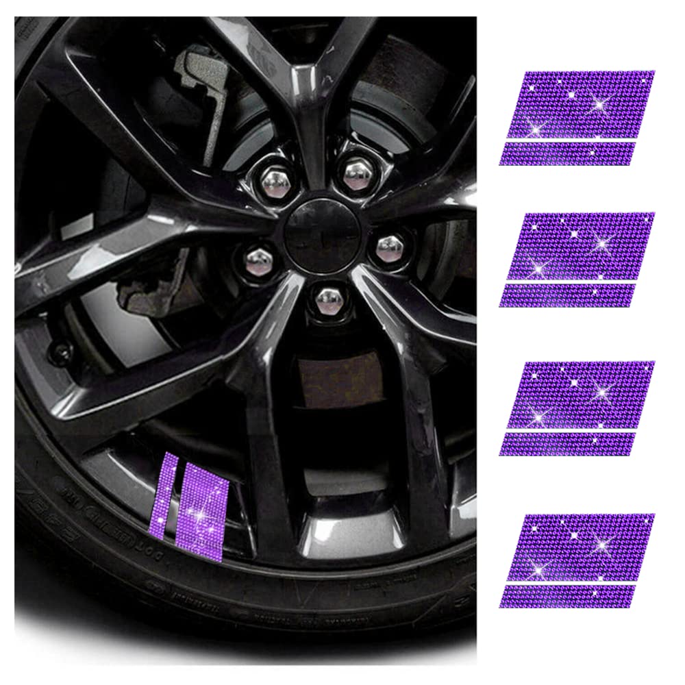 8Pcs Bling Wheel Rim Decals,Rhinestone Reflective Stickers Car Decorations,Self-Adhesive Universal Tire Rim Stickers for 16-21 Inch Wheels Tire Rim(Purple)