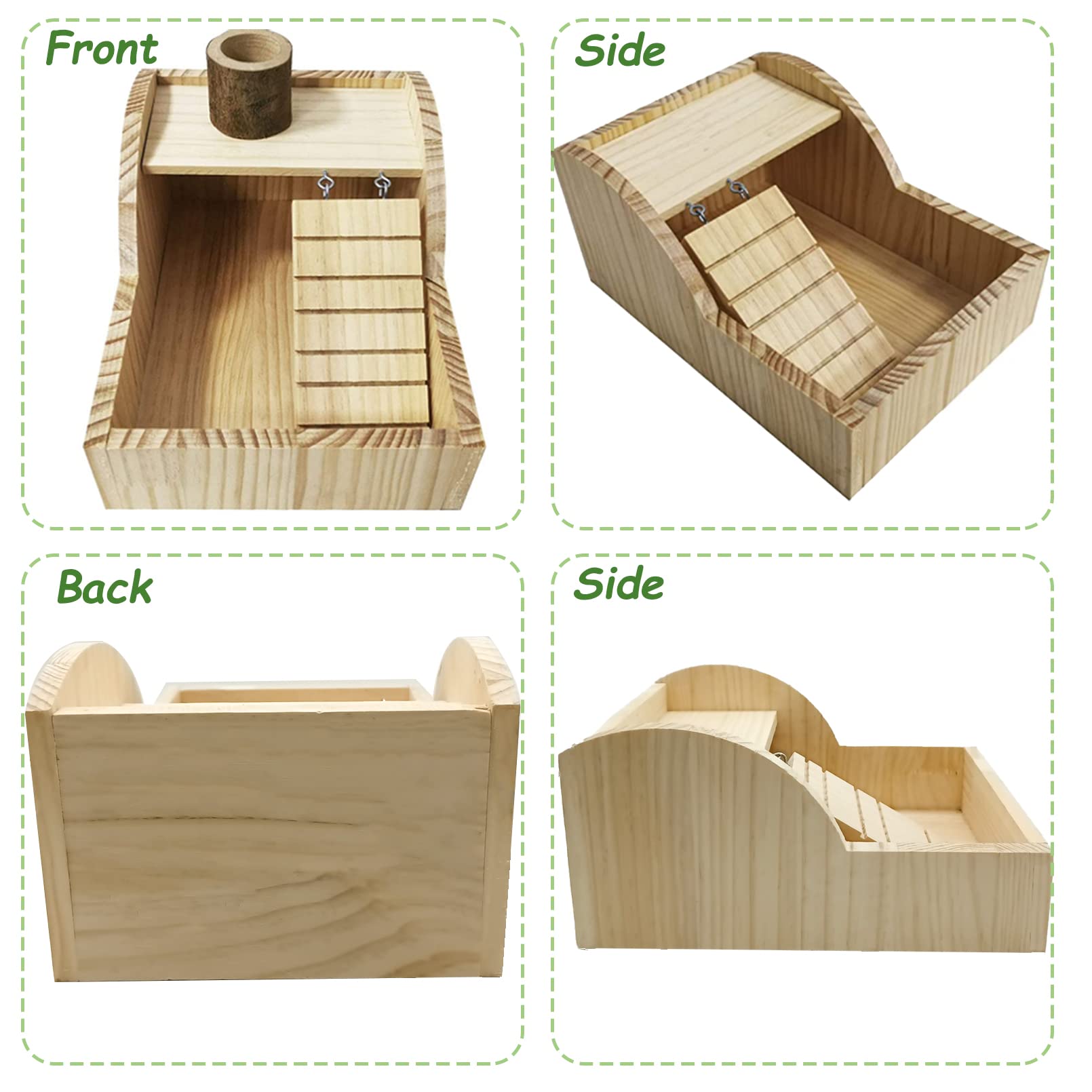 Hamiledyi Hamster Sand Bath Kit, Wooden Bathing Sand Container with Ladder Chinchilla Digging Sand Bathtub Small Animals Sandbox for Dwarf Syrian Mice Mouse Gerbils Hedgehog Lemming
