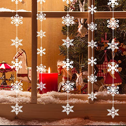 TUPARKA 12 Strings Snowflake Hanging Decorations Frozen Birthday Party Supplies Winter Wonderland Party Decorations White Christmas Snowflake Decorations Snowflake Garland Hanging Decorations
