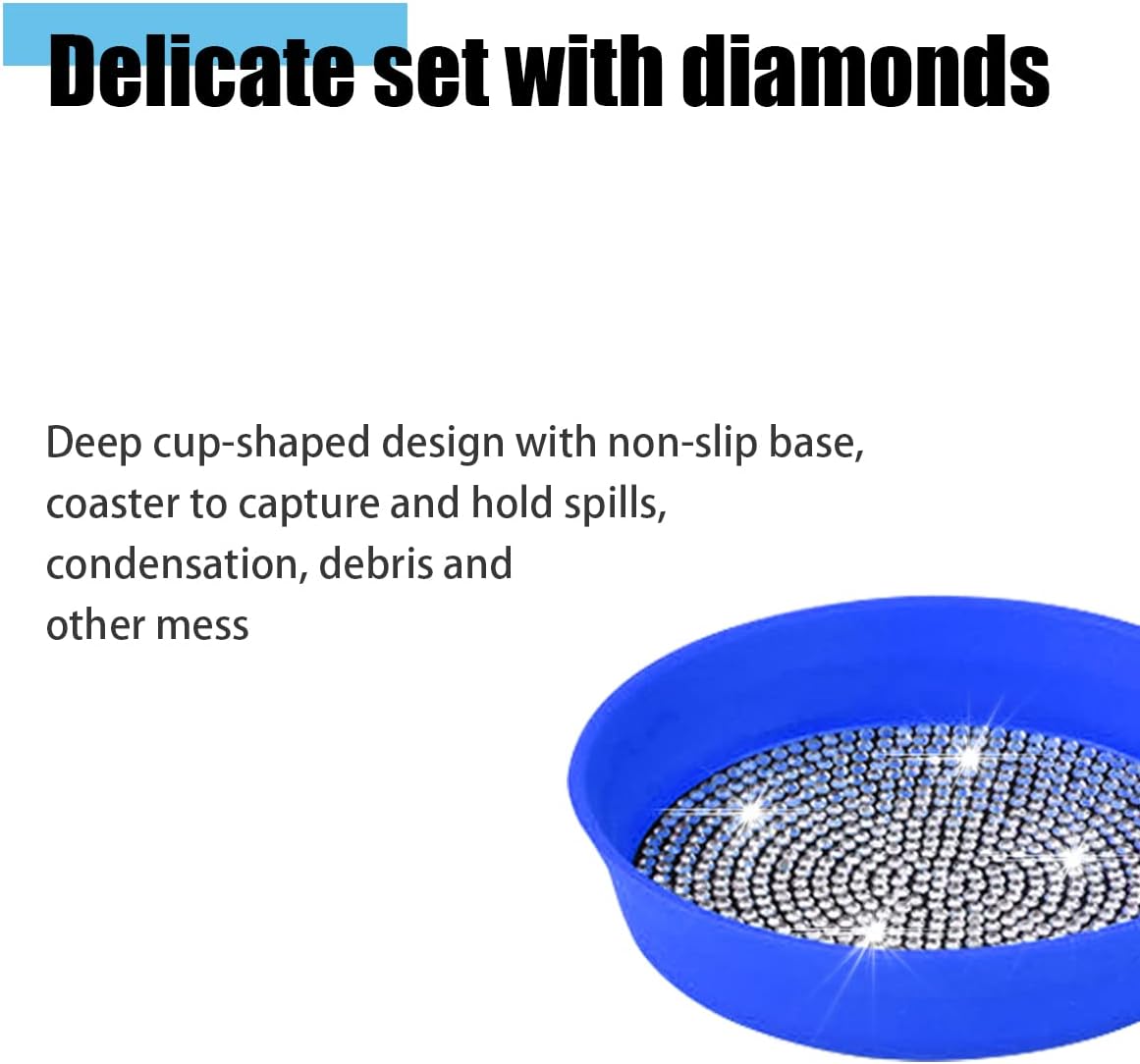zipelo Bling Car Cup Coaster, 2 Pack Universal Vehicle Anti-Slip Cup Holder Insert Coasters, Crystal Rhinestone Silicone Shockproof Drink Mat, Car Interior Accessories (Blue/White Crystal)