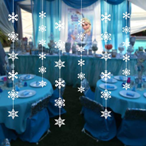 TUPARKA 12 Strings Snowflake Hanging Decorations Frozen Birthday Party Supplies Winter Wonderland Party Decorations White Christmas Snowflake Decorations Snowflake Garland Hanging Decorations