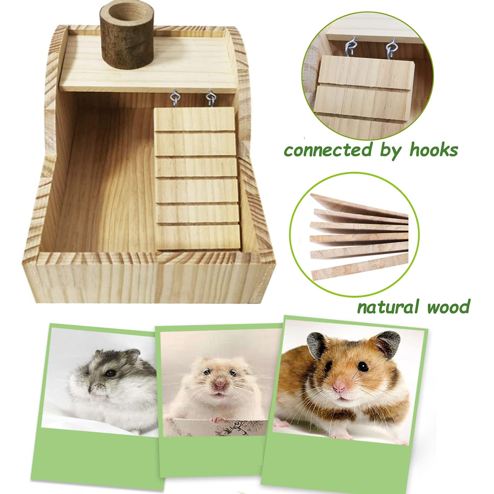 Hamiledyi Hamster Sand Bath Kit, Wooden Bathing Sand Container with Ladder Chinchilla Digging Sand Bathtub Small Animals Sandbox for Dwarf Syrian Mice Mouse Gerbils Hedgehog Lemming