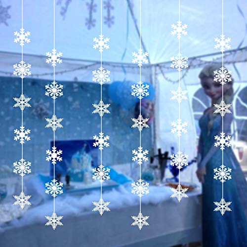 TUPARKA 12 Strings Snowflake Hanging Decorations Frozen Birthday Party Supplies Winter Wonderland Party Decorations White Christmas Snowflake Decorations Snowflake Garland Hanging Decorations
