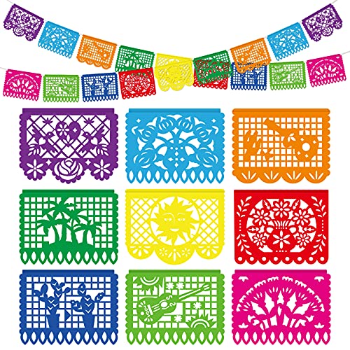 CHolic Mexican Papel Picado Banner, Fiesta Banner, 18 Feet Long Plastic Fiesta Banners for Mexican Party Decorations Fiesta Party Decorations