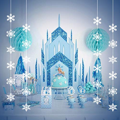 TUPARKA 12 Strings Snowflake Hanging Decorations Frozen Birthday Party Supplies Winter Wonderland Party Decorations White Christmas Snowflake Decorations Snowflake Garland Hanging Decorations