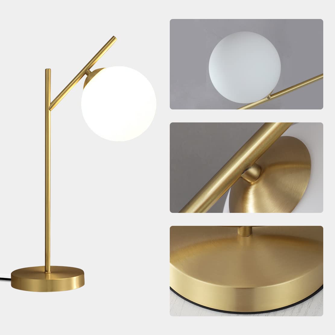 Fulesi Globe Table Lamp with Milky White Glass Globe Shade - Contemporary Brass Metal Bedside Lamp for Bedroom, Living Room, Study Room (H19.2)