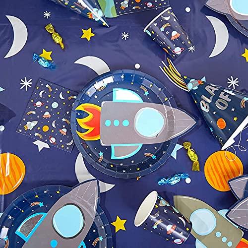 Blue Plastic Tablecloth for Outer Space Birthday Party (54 x 108 in, 3 Pack)
