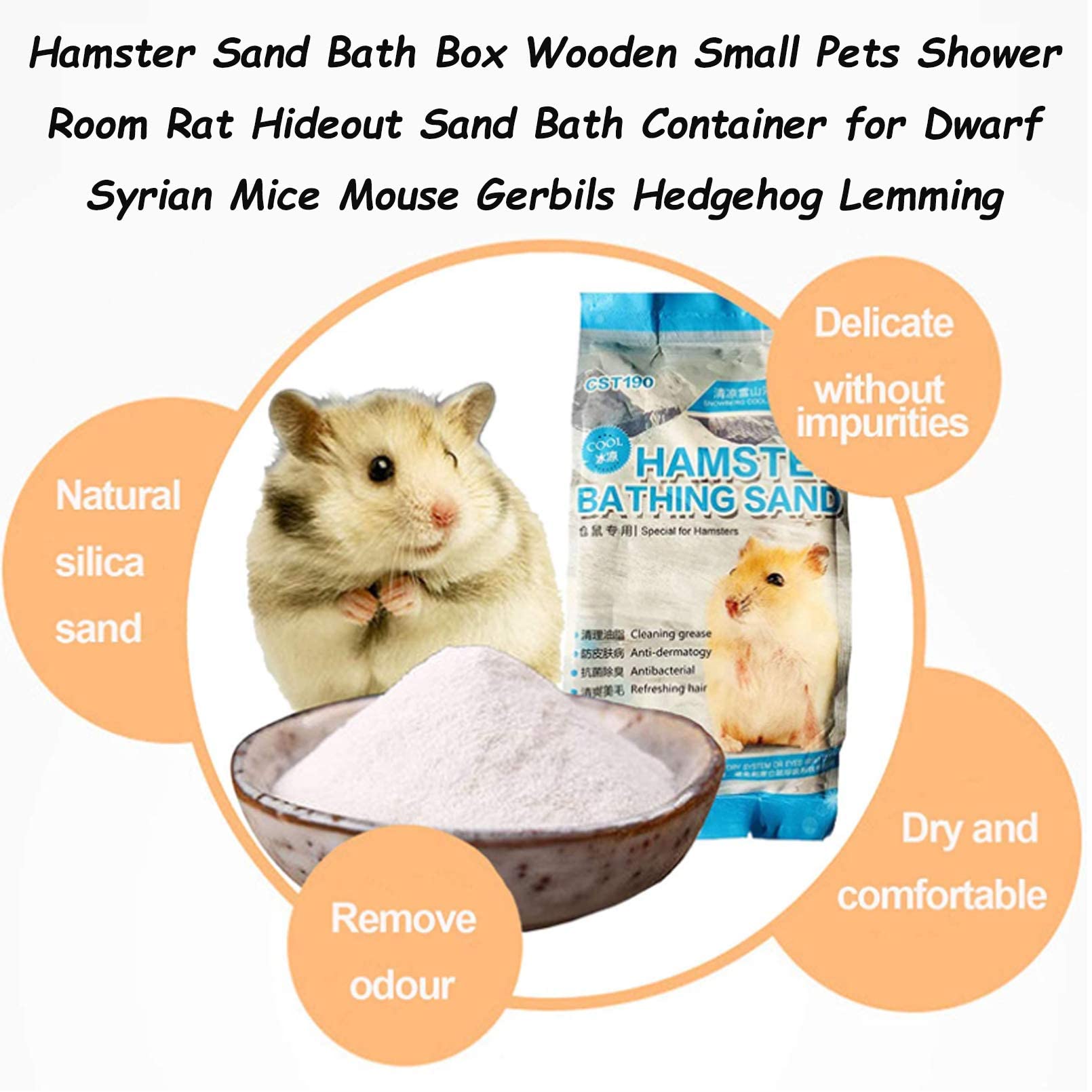 Hamiledyi Hamster Sand Bath Kit, Wooden Bathing Sand Container with Ladder Chinchilla Digging Sand Bathtub Small Animals Sandbox for Dwarf Syrian Mice Mouse Gerbils Hedgehog Lemming