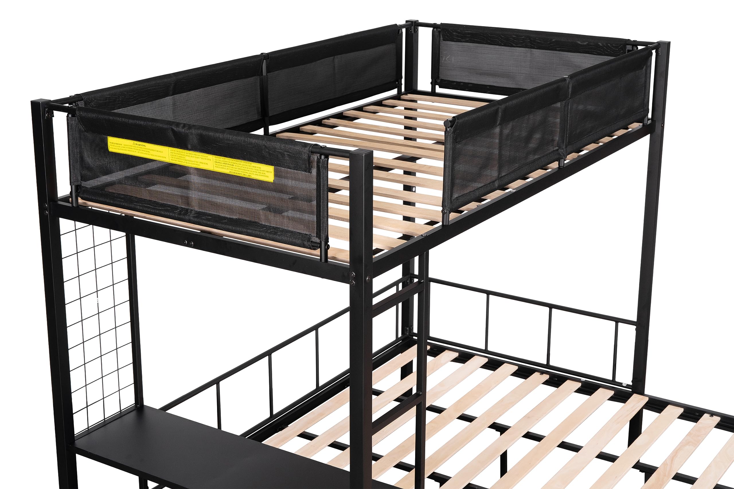 ZVAIGE Metal Double Full Bunk Bed with Shelves and Mesh Panels - Space Saving Loft Bed, Desk Sofa Bed - Ideal for Bedrooms and Dorms - Sturdy and Versatile Single Bunk Bed