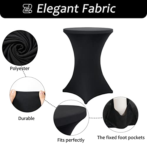 Zdada Black Spandex Cocktail Table Covers - 32"X43" Cocktail Table Tablecloth 4 Pack Cocktail Table Spandex Covers for Wedding and Party(Includes 4 Pack Red Satin Belts)