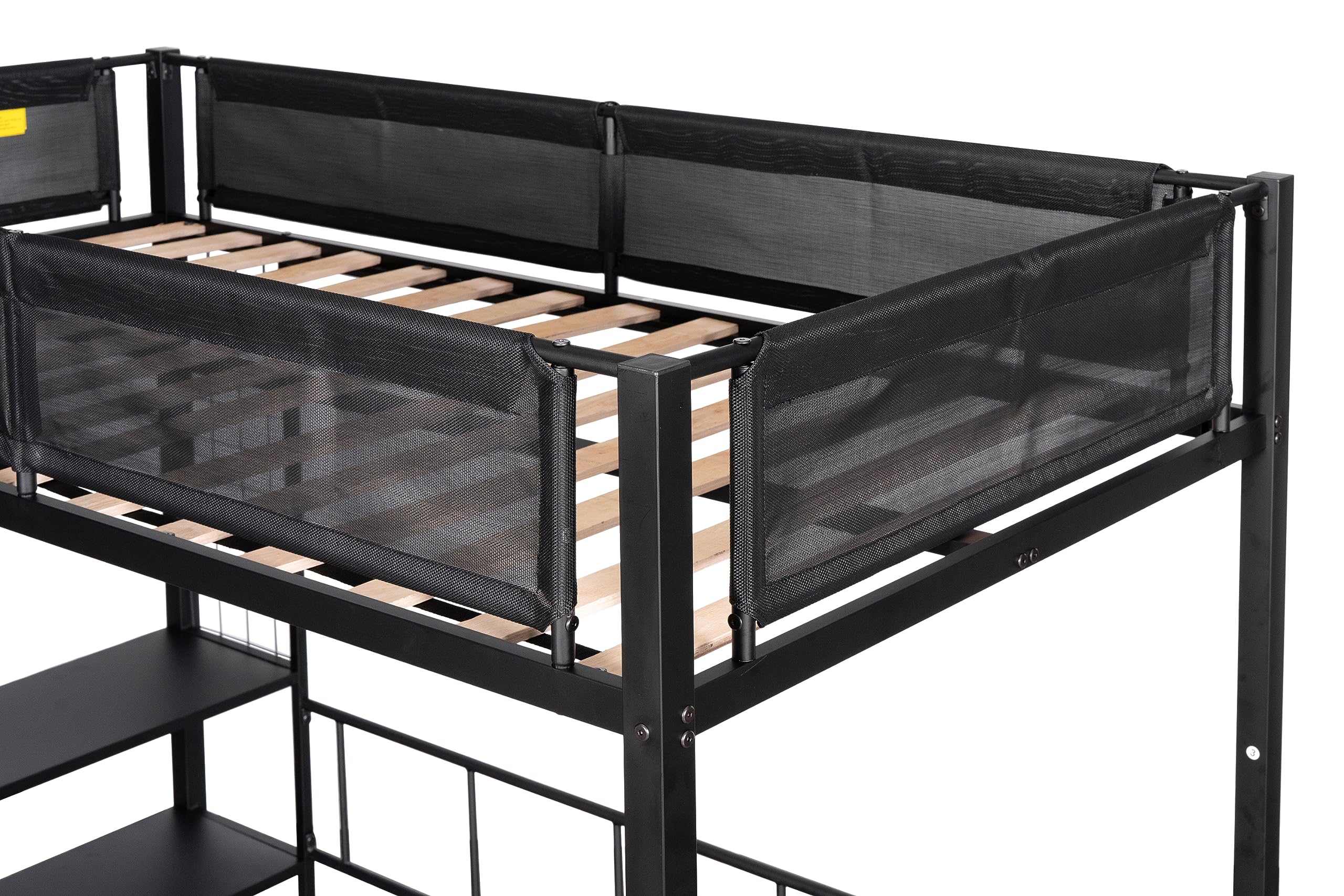 ZVAIGE Metal Double Full Bunk Bed with Shelves and Mesh Panels - Space Saving Loft Bed, Desk Sofa Bed - Ideal for Bedrooms and Dorms - Sturdy and Versatile Single Bunk Bed