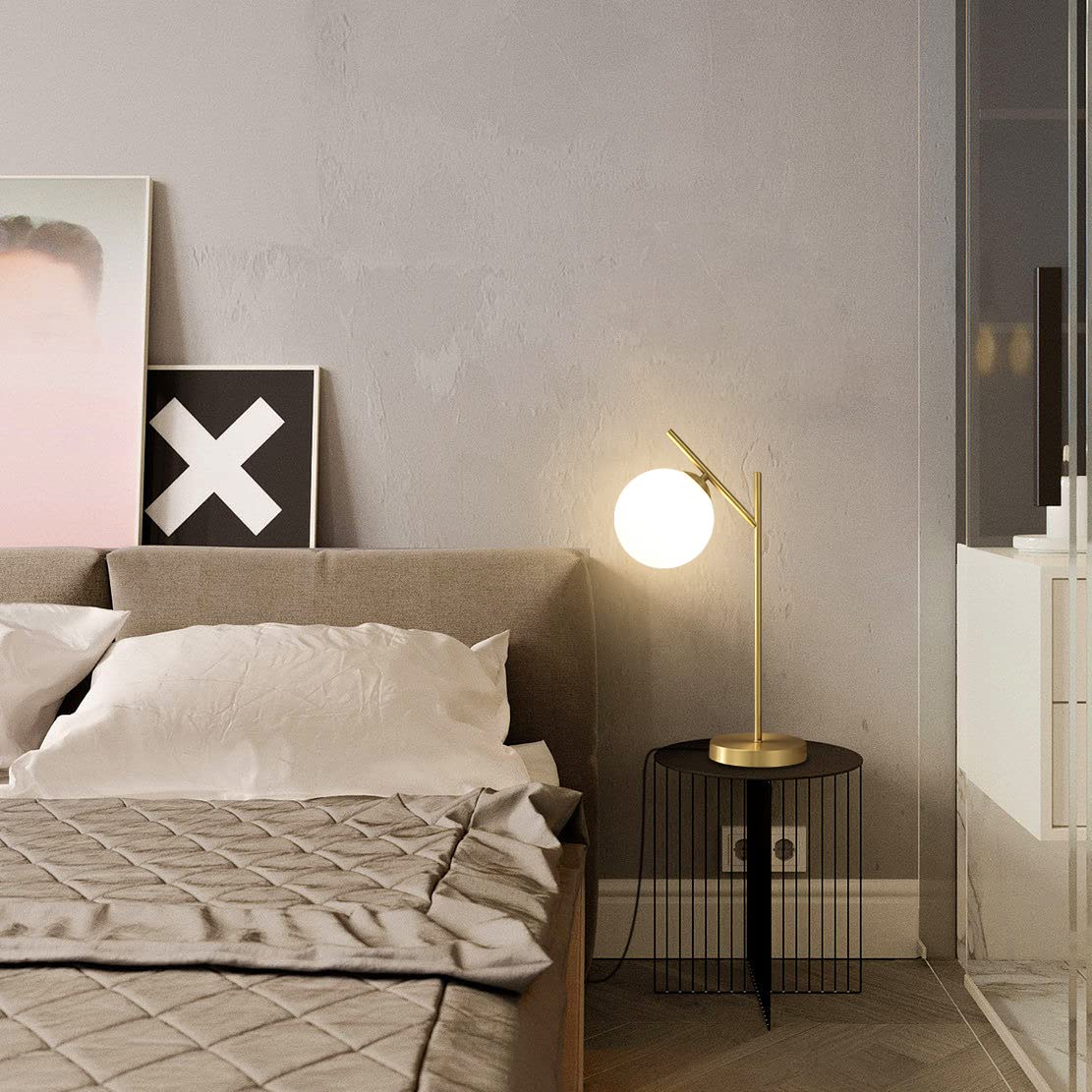 Fulesi Globe Table Lamp with Milky White Glass Globe Shade - Contemporary Brass Metal Bedside Lamp for Bedroom, Living Room, Study Room (H19.2)