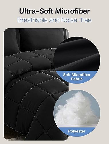 ZHGANLO Queen Comforter Set -3 Pieces Black Comforter Set for Queen Size Bed, Quilted Bedding Sets Queen for All Season, Bed in a Bag with 1 Comforter and 2 Pillowcases