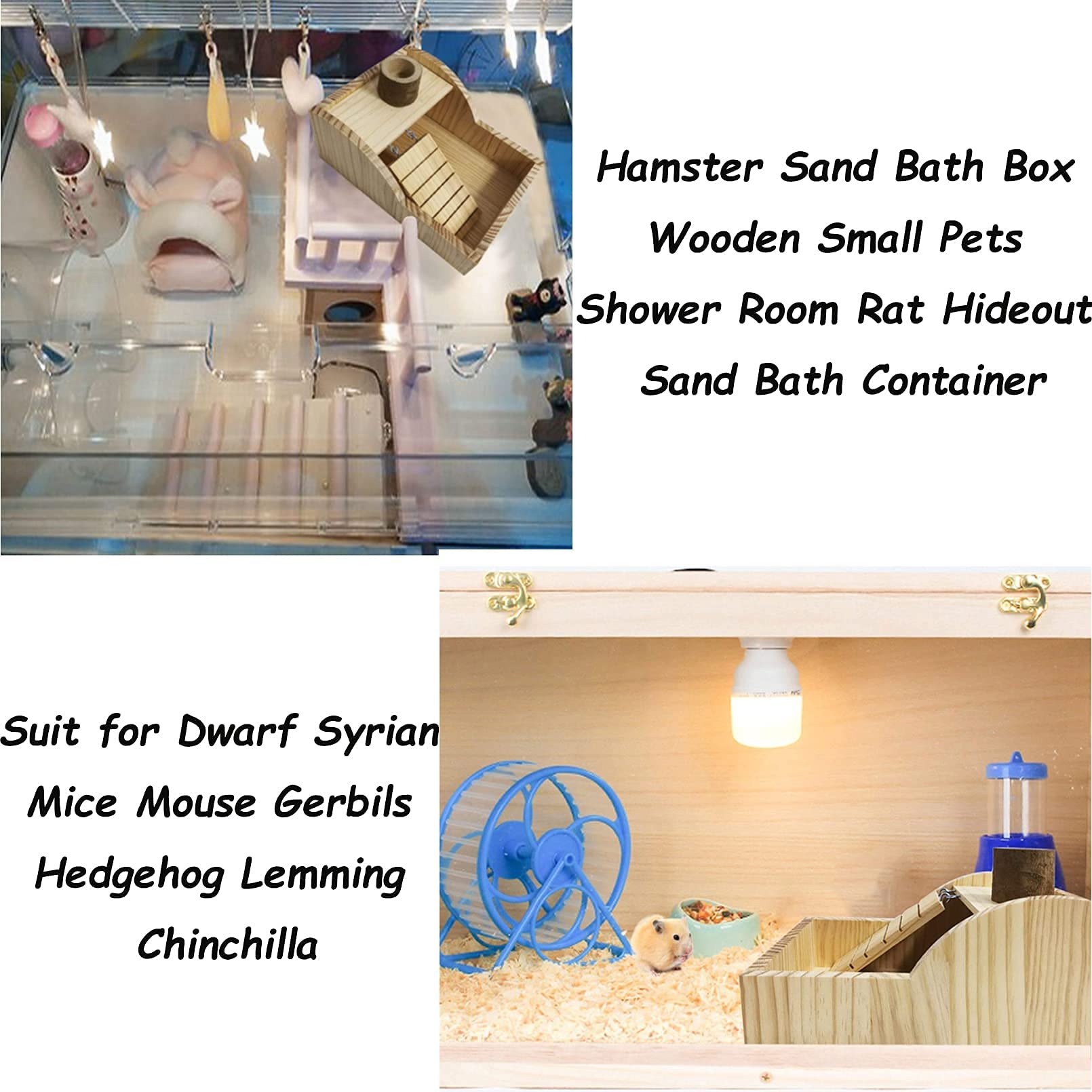 Hamiledyi Hamster Sand Bath Kit, Wooden Bathing Sand Container with Ladder Chinchilla Digging Sand Bathtub Small Animals Sandbox for Dwarf Syrian Mice Mouse Gerbils Hedgehog Lemming