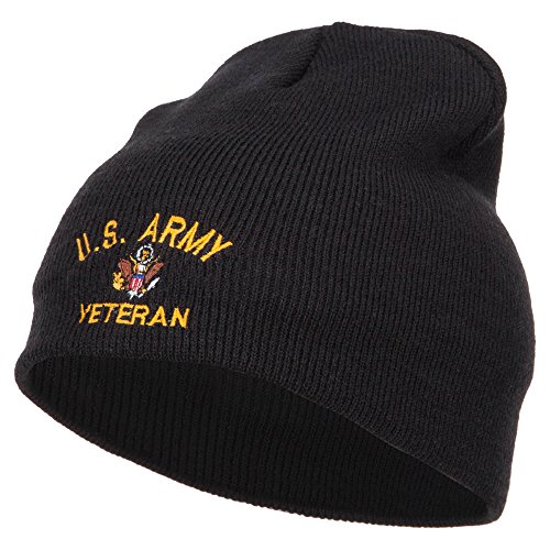 e4Hats.com US Army Veteran Military Embroidered Short Beanie - Black OSFM