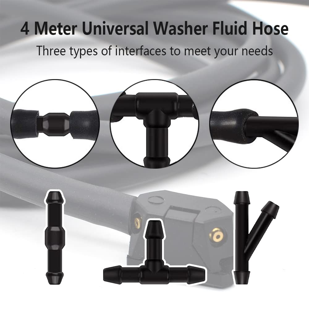 Front Windshield Washer Nozzles Kit,2Pcs 4Holes Arm-mounted Windshield Washer Nozzle+4 Pcs Hose Connectors+4M Washer Fluid Hose Automotive Replacement Windshield Wiper Nozzles for Lorry