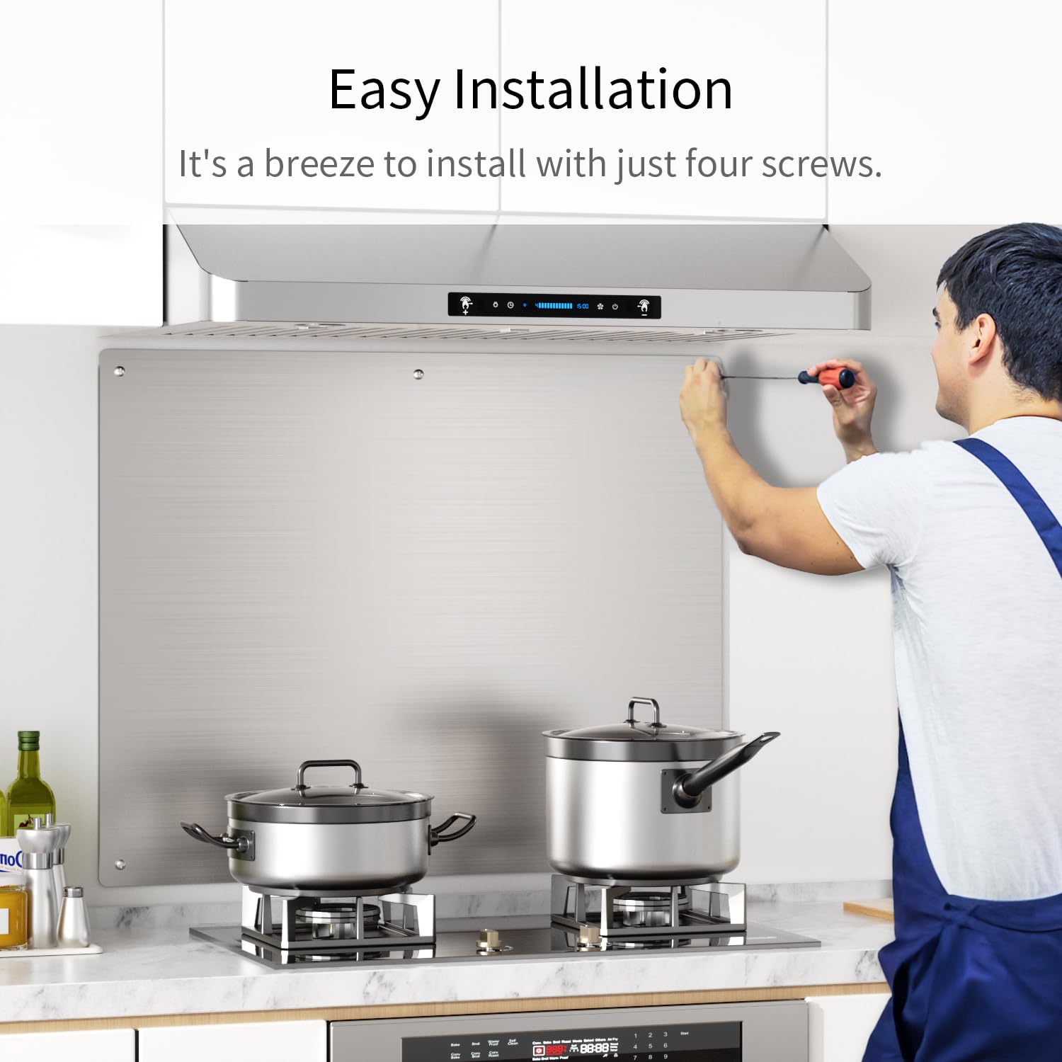IKTCH 24 x 30 Inch Stainless Steel Backsplash, Stove Backsplash Protector for Wall, Range Hood Wall Shield, Pre Drilled Holes for Easy Installation