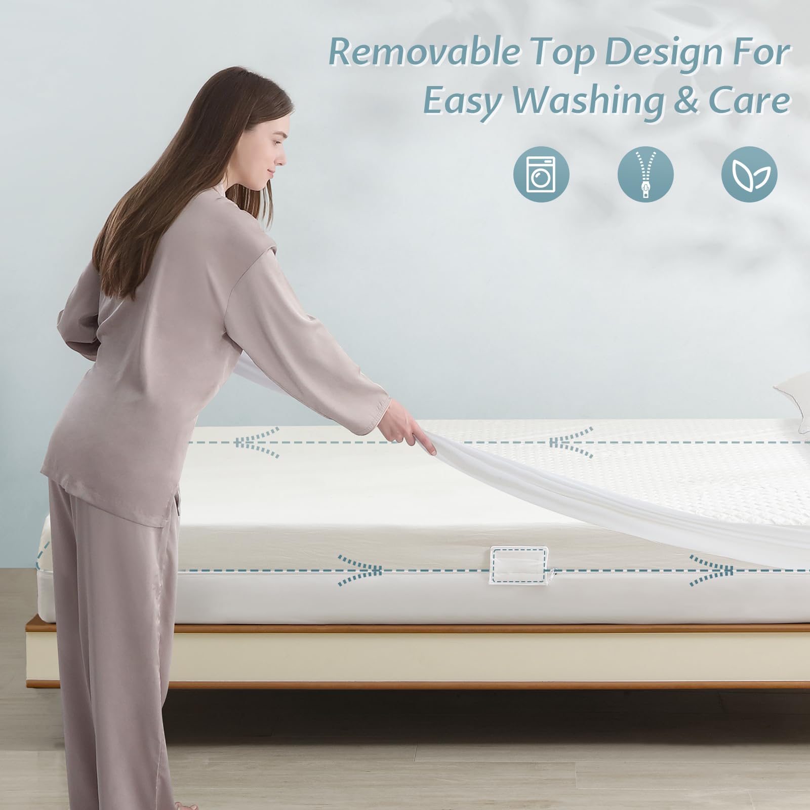 Queen Size Bamboo Rayon Mattress Protector with Zipper - 100% Waterproof Zippered Mattress Cover - Soft & Cooling Noiseless Bed Mattress Covers - Top Removable Mattress Encasement 10-12" Deep