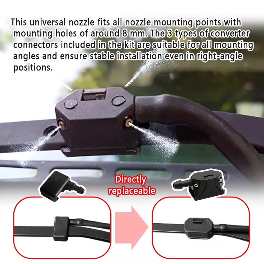 Front Windshield Washer Nozzles Kit,2Pcs 4Holes Arm-mounted Windshield Washer Nozzle+4 Pcs Hose Connectors+4M Washer Fluid Hose Automotive Replacement Windshield Wiper Nozzles for Lorry