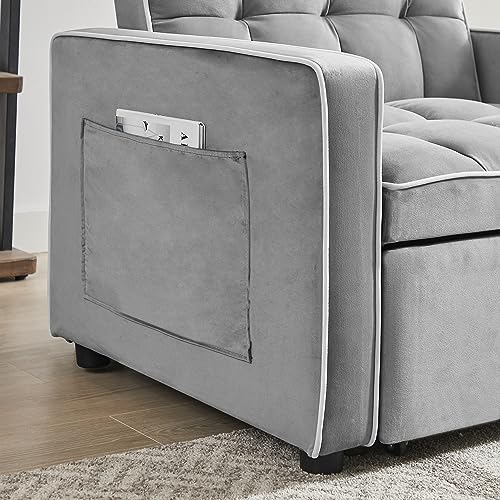 Pull Out Sleeper Futon Single Sofa Chair Bed,3-in-1 Versatile Chaise Lounge Couch with Adjustable Backrest,Lumbar Pillow&Side Pockets,Folding Sofá Recliner for Living Room/Apartment/Compact Space