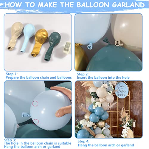 Dusty Blue Balloon Garland Arch Kit,152PCS Slate Blue Macaron Blue Metallic Chrome Gold White Sand Birthday Balloons for Baby Shower Bridal Shower Boho Wedding Party Backdrop Decoration
