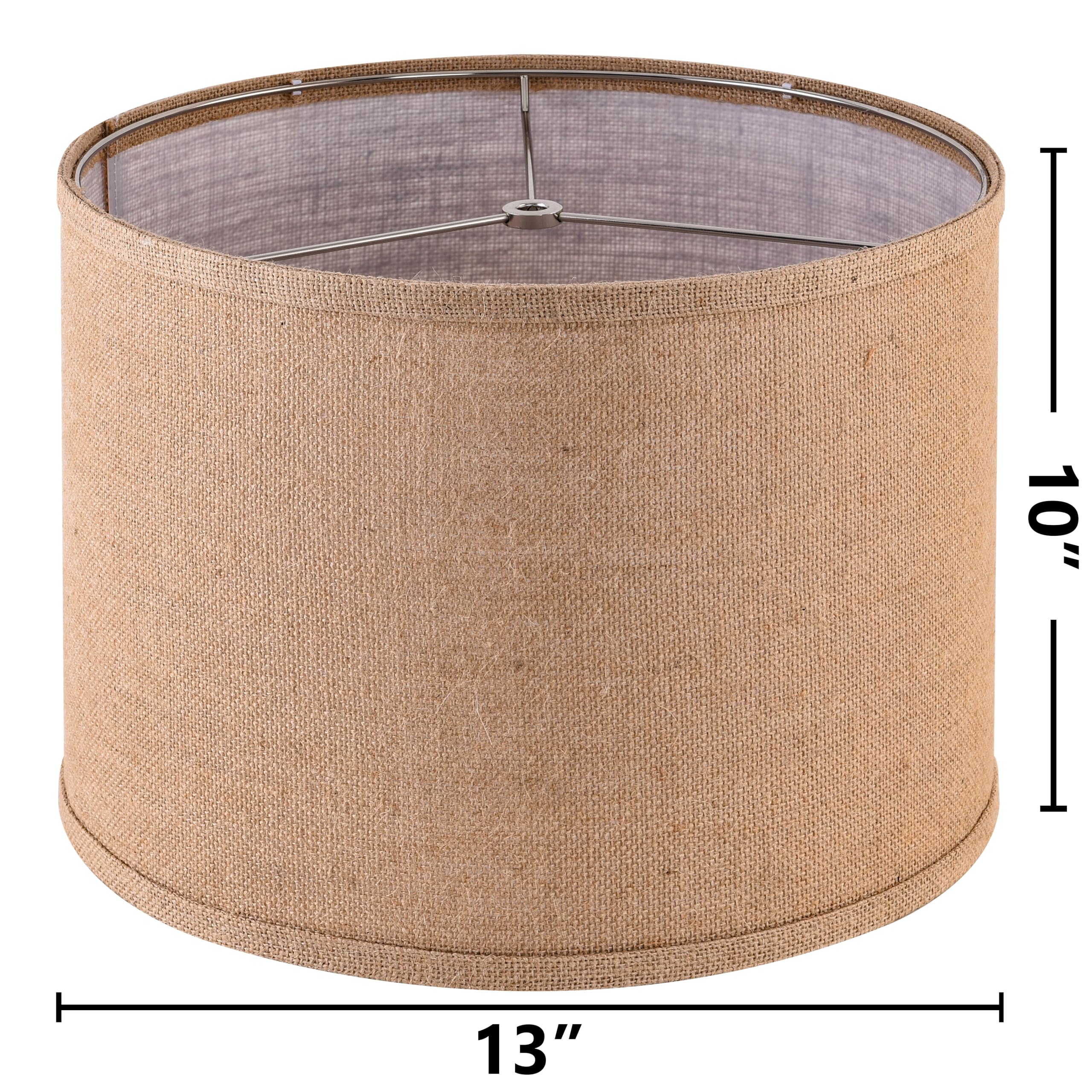 PAPAYA Lampshade Set of 2 Drum Fabric Shades for Table and Floor Lamps, 13" Top x 13" Bottom x 10" High Brown Spider Lamp Shade,Natural Burlap Linen Handmade