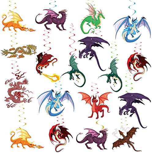 ECam 36 Pcs Dragon Party Decorations, Dragon Birthday Party Supplies, Dragon Hanging Swirl, Dragon Hanging Decor for Wall Ceiling Door Window, Multi Color