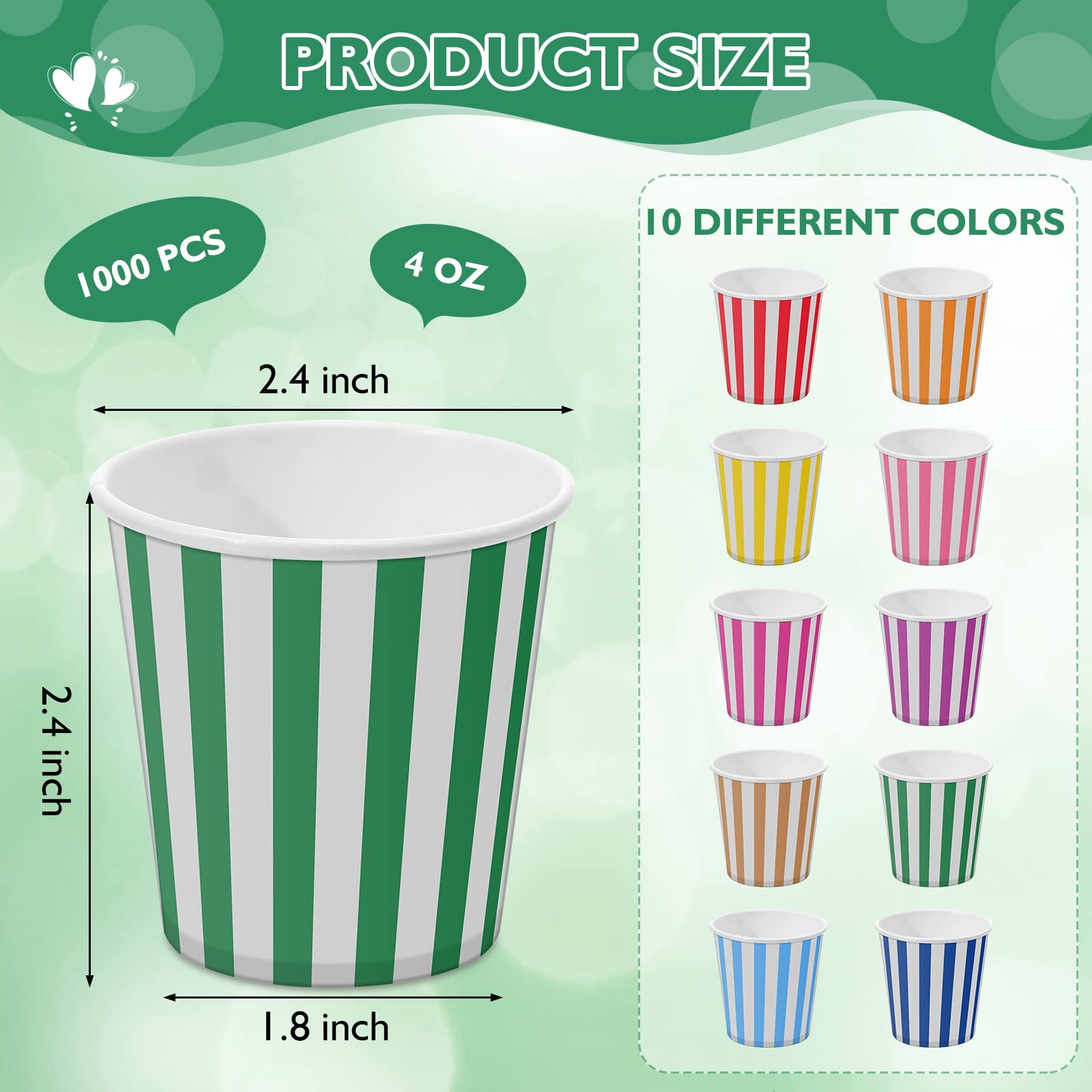 meekoo 1000 Pack 4oz Paper Cups Multicolor Mouthwash Cups Striped Pattern Bathroom Cups Hot Cold Beverage Disposable Cups Small Ice Cream Cups Drinking Cup for Party, Picnic and Event, 10 Colors