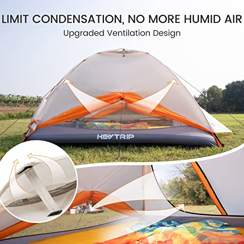 HEYTRIP Backpacking Tent 2 Person Ultralight Camping Tent with Removable Rainfly, Two Doors Waterproof Camp Tents for Hiking & Family Camping, Beige