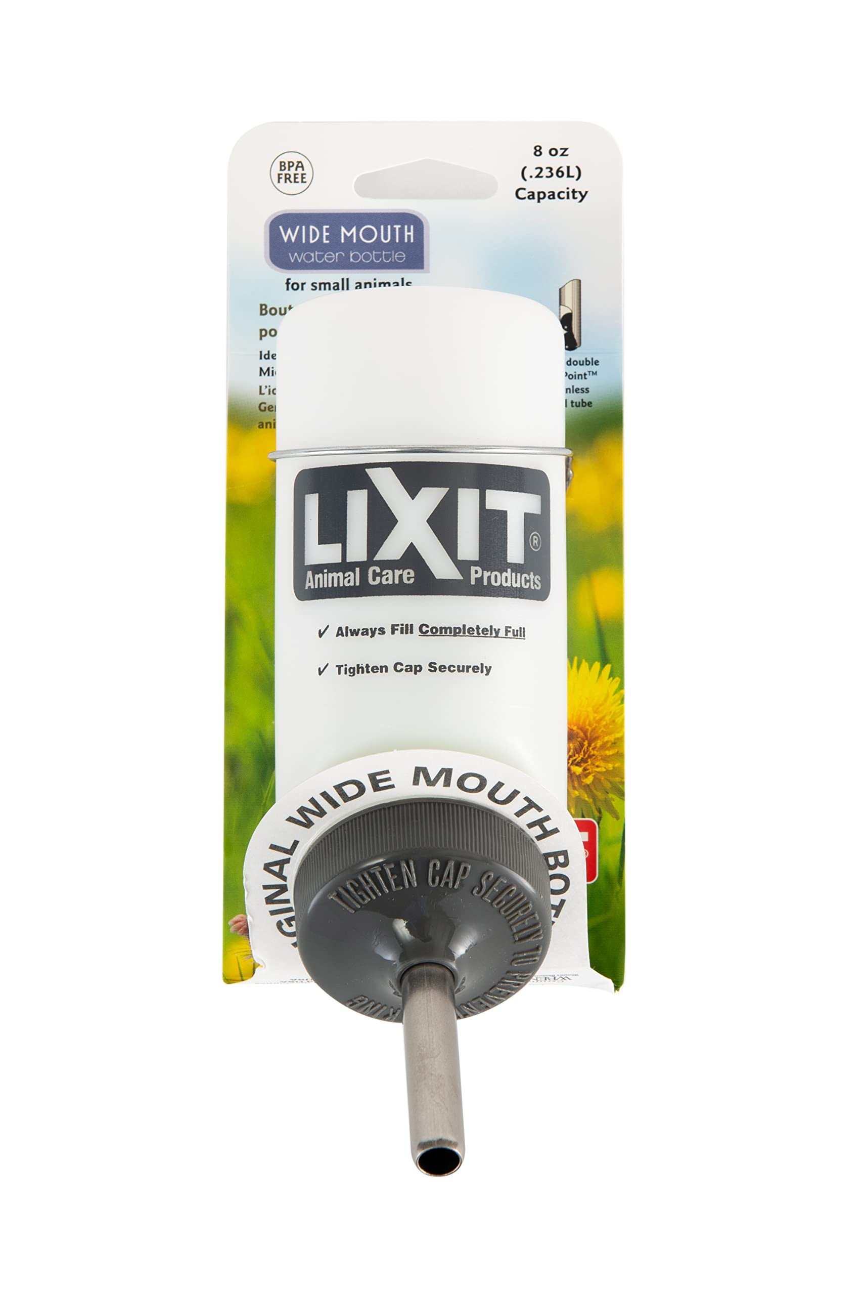 Lixit Wide Mouth BPA-Free Cage Water Bottles for Rabbits, Ferrets, Guinea Pigs, Rats, Chinchillas, Hamsters, Mice, Hedgehogs, Gerbils and Other Small Animals. (Translucent, 8 Ounce Pack of 2)