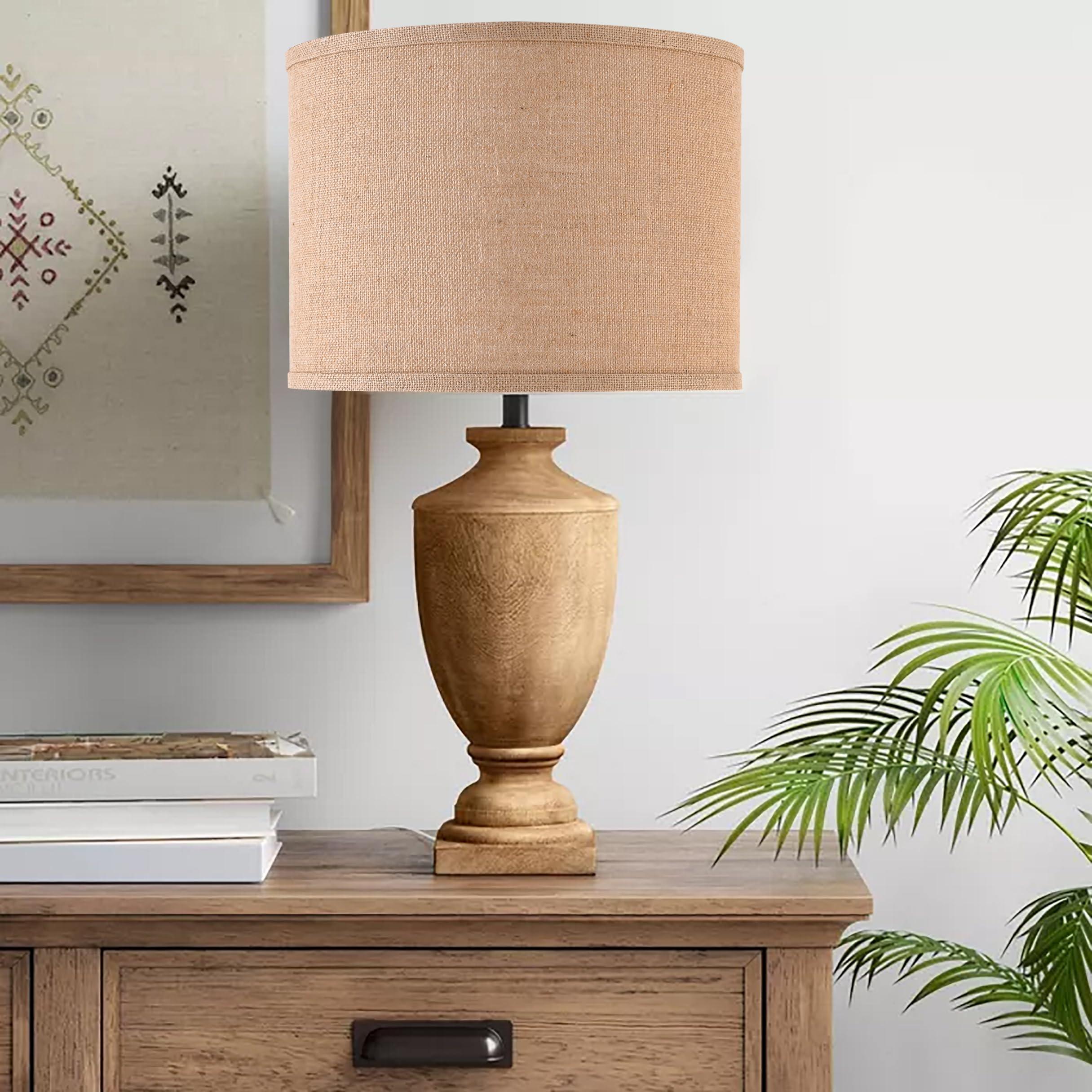 PAPAYA Lampshade Set of 2 Drum Fabric Shades for Table and Floor Lamps, 13" Top x 13" Bottom x 10" High Brown Spider Lamp Shade,Natural Burlap Linen Handmade