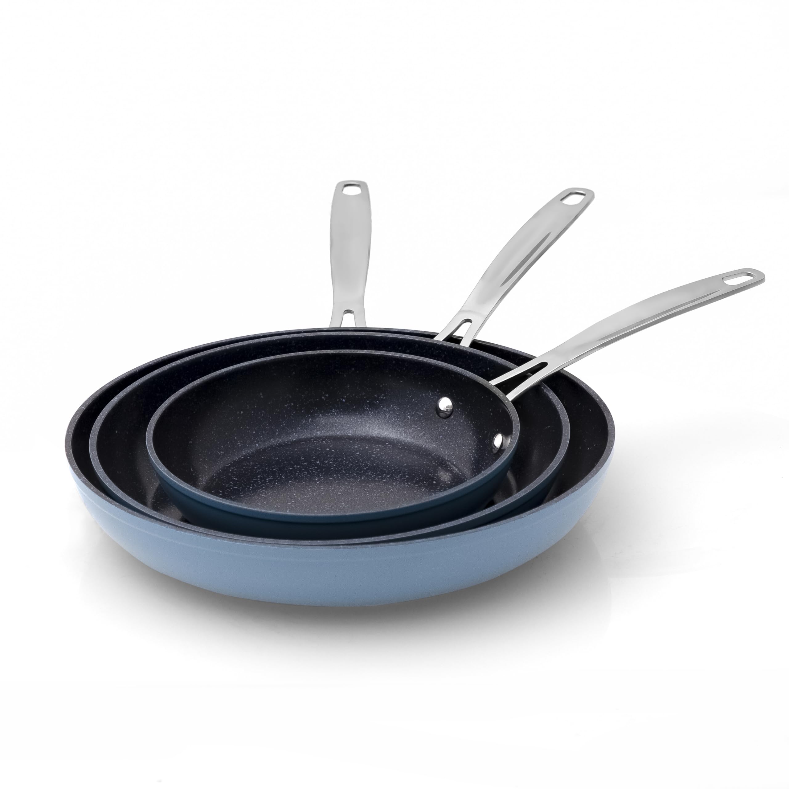 Nuwave 3-Piece Fry Pan Set, 8”, 10”, 12” Forged Lightweight, G10 Healthy Duralon Blue Ceramic Ultra Non-Stick, Induction-Ready & Works on All Cooktops, Ergonomic Stay-Cool Handles