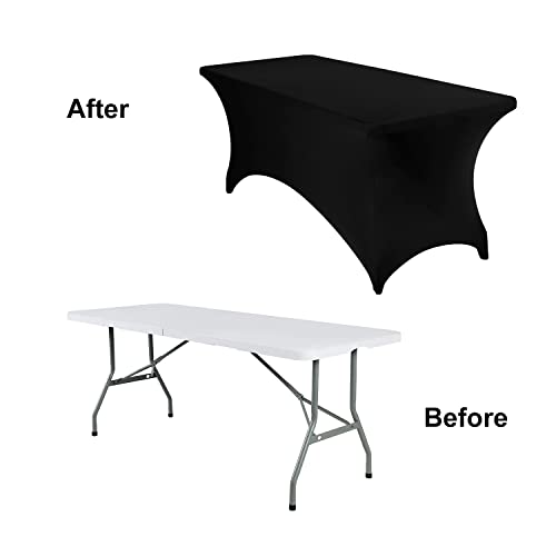 2Pack Spandex Waterproof Table Covers 6ft,Spandex 6ft Waterproof Table Cover for Party,Wedding, Banquet, and Events(Black)