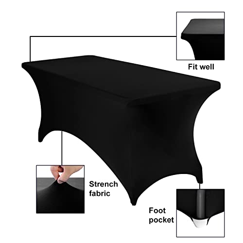 2Pack Spandex Waterproof Table Covers 6ft,Spandex 6ft Waterproof Table Cover for Party,Wedding, Banquet, and Events(Black)