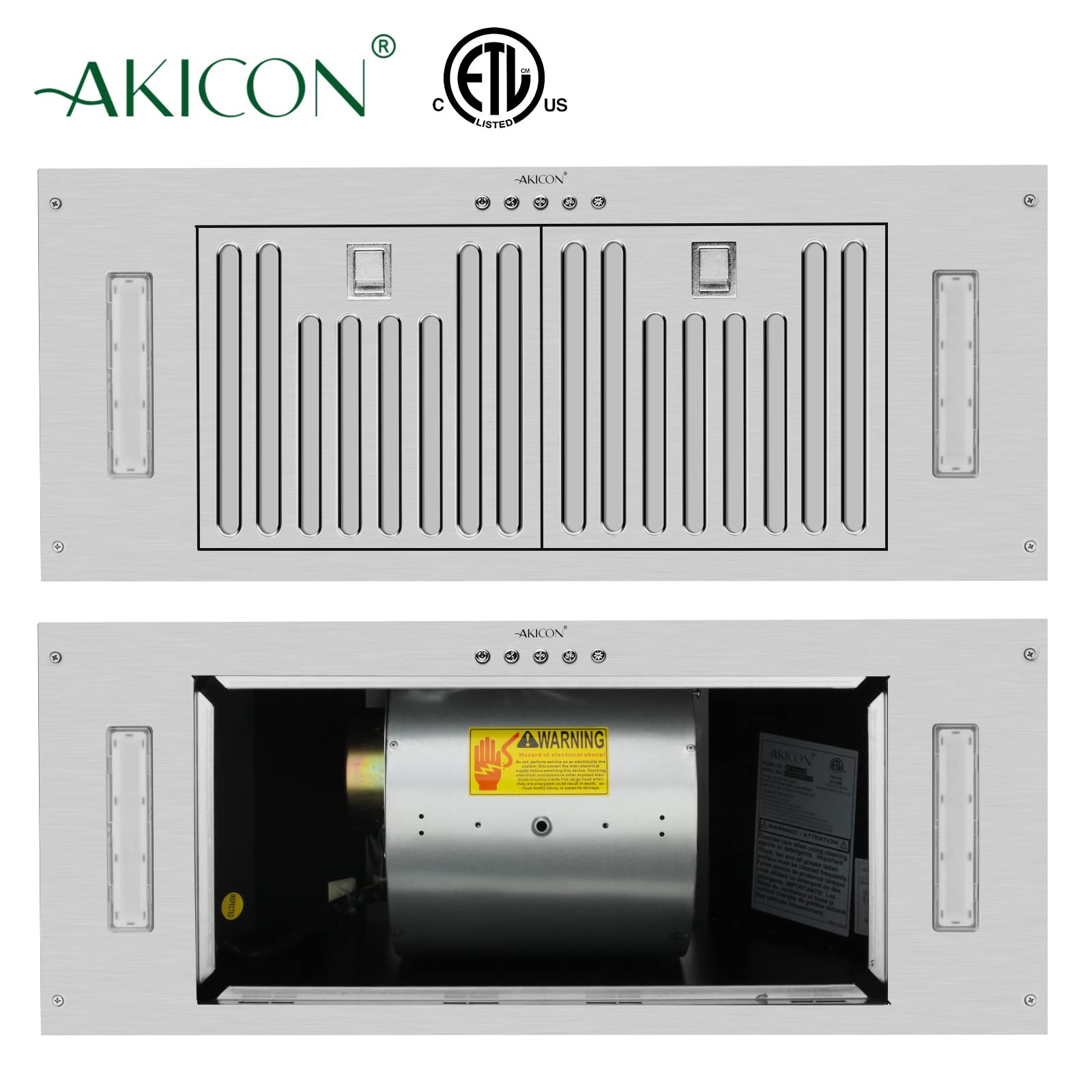 Akicon Range Hood Insert/Built-in 30 inch, Ultra Quiet Powerful Vent Hood with LED Lights, 3 Speeds 600 CFM, Stainless Steel