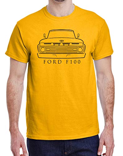 1963 Ford F100 Pickup Truck Classic Front End Design Print Tshirt Large Gold