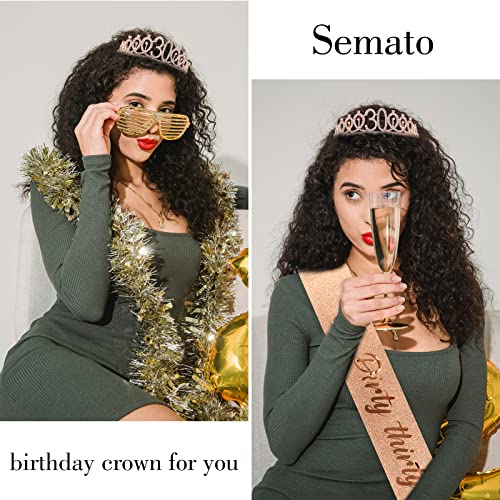 30th Birthday Sash & Rhinestone Tiara Kit- "Dirty thirty" Happy 30th Birthday Decorations for Women 30th Birthday Gifts Party Decorations(rose gold)