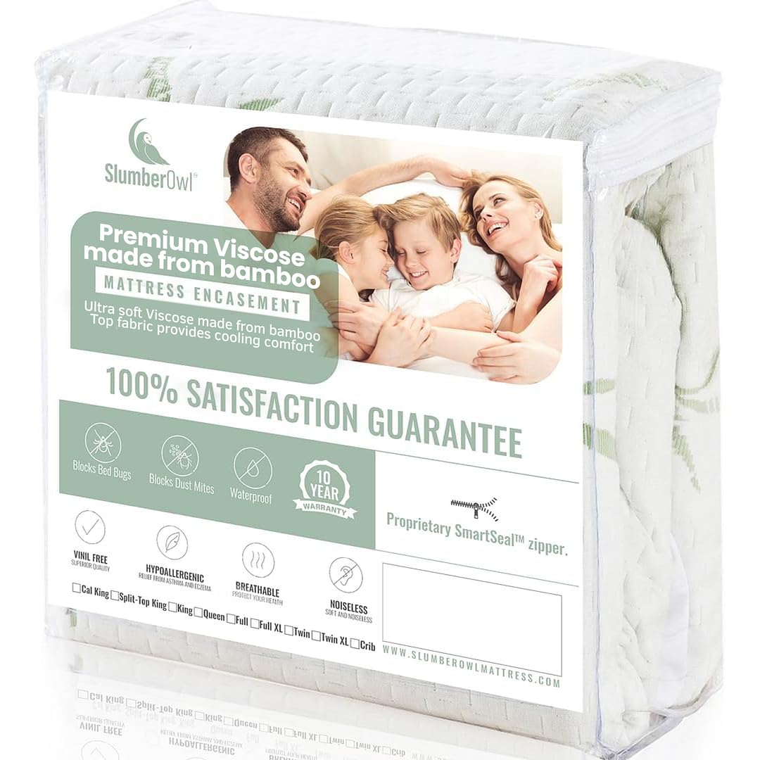 SlumberOwl Viscose derived from Bamboo Zippered Mattress Encasement – Waterproof, Cooling & Soft (King) 12-15" Deep