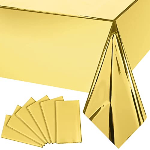 Youyole 6 Pack Iridescence Plastic Tablecloths Gold Foil Shiny Disposable Laser Rectangle Table Cloths for Party Wedding Christmas Birthday Holiday Party Decorations 54" x 108" (Gold)