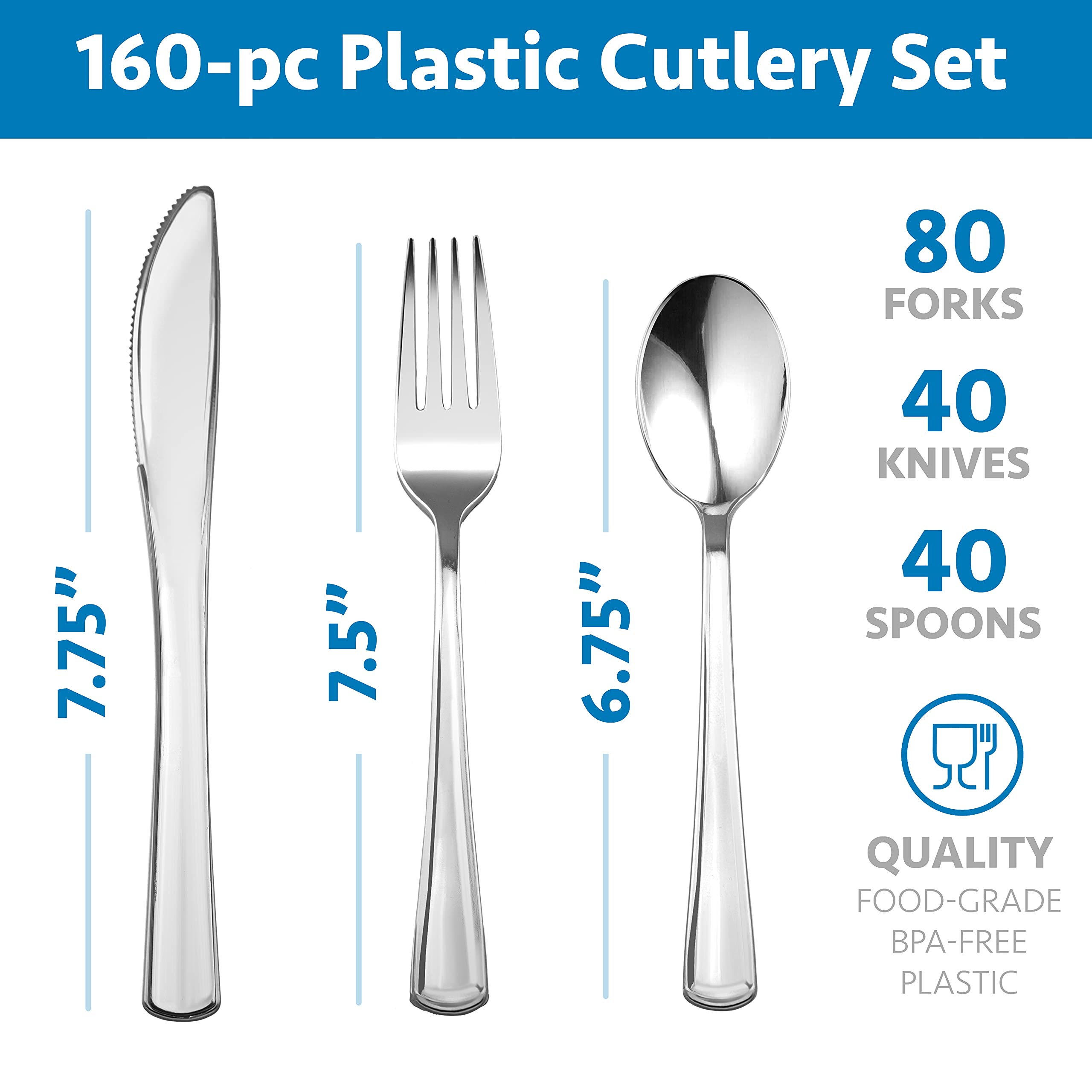 Heavy Duty Plastic Silverware Set 160 Piece Disposable Cutlery Set Includes 80 Forks 40 Knives 40 Spoons High End Plasticware Is Perfect For Catering Parties Dinners Weddings Everyday Use