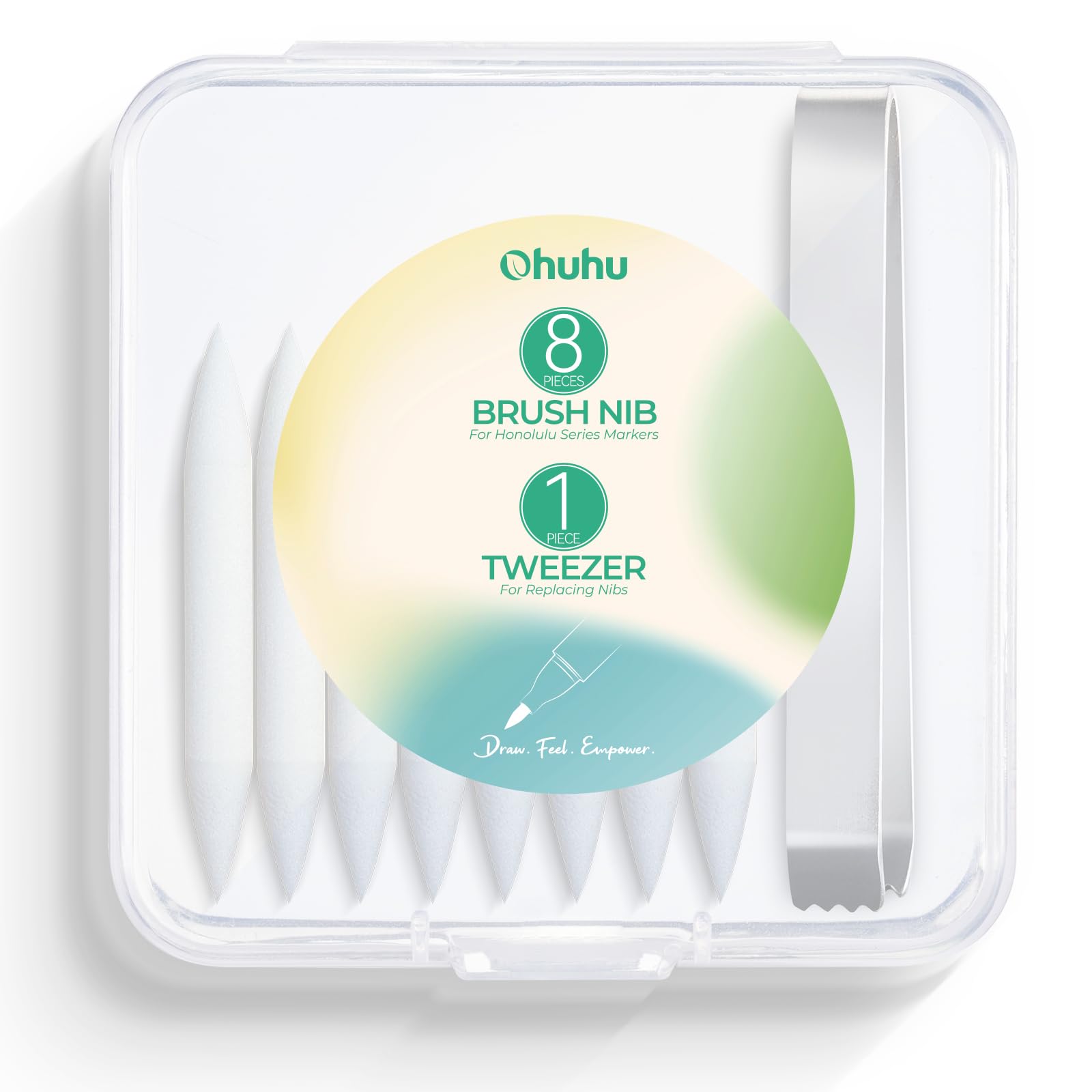Ohuhu Markers Replacement Super Brush Nibs of Honolulu & Honolulu B Series - Pack of 8 - A Tweezer included - Comes in A Storage Box