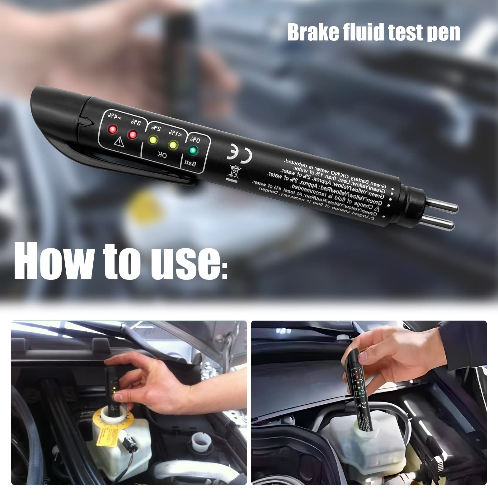 Brake Fluid Liquid Tester,Hydraulic Fluid Liquid Oil Moisture Analyzer with 5 Led Indicators,DOT 3 DOT 4 DOT 5.1 Brake Fluid Liquid Tester Pen for Check Engine Car Accessories